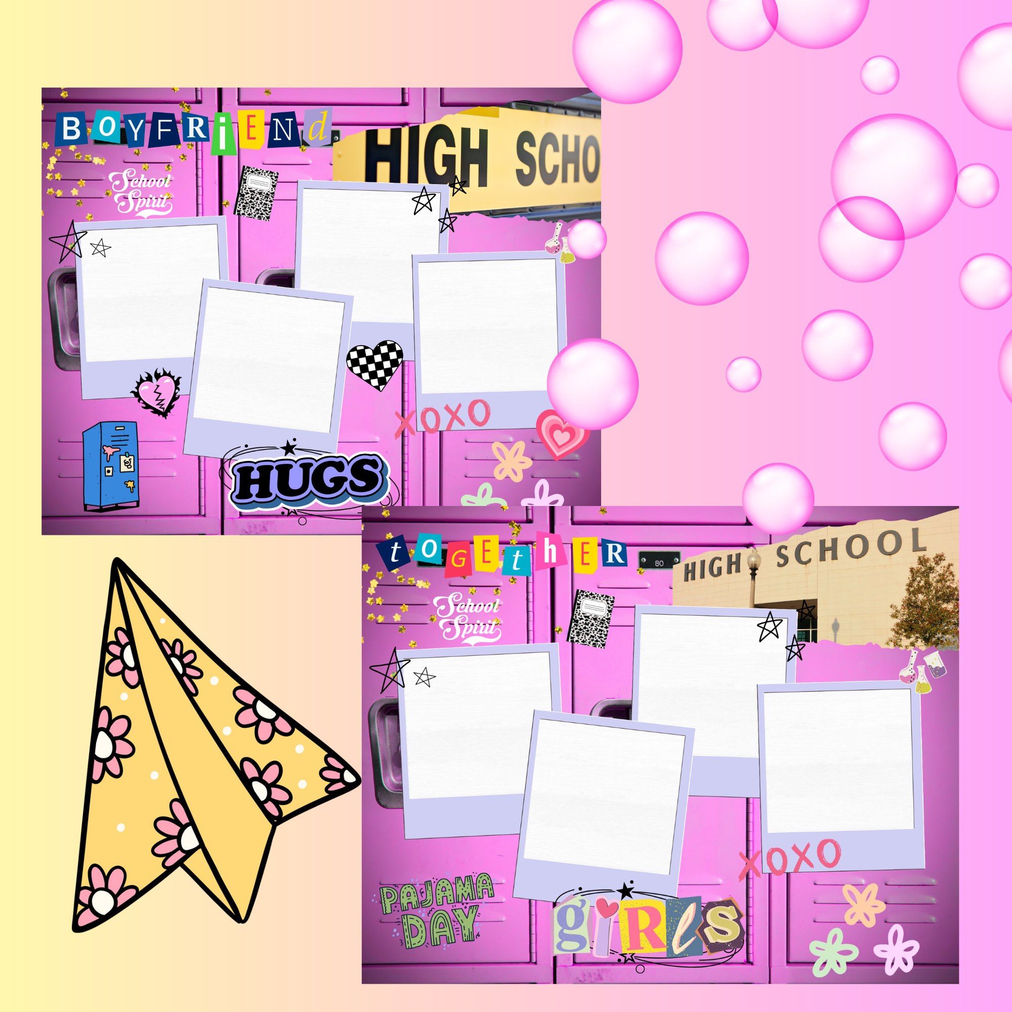 High School Scrapbook Kit, Digital Journal Layout, Backgrounds, Digital ...