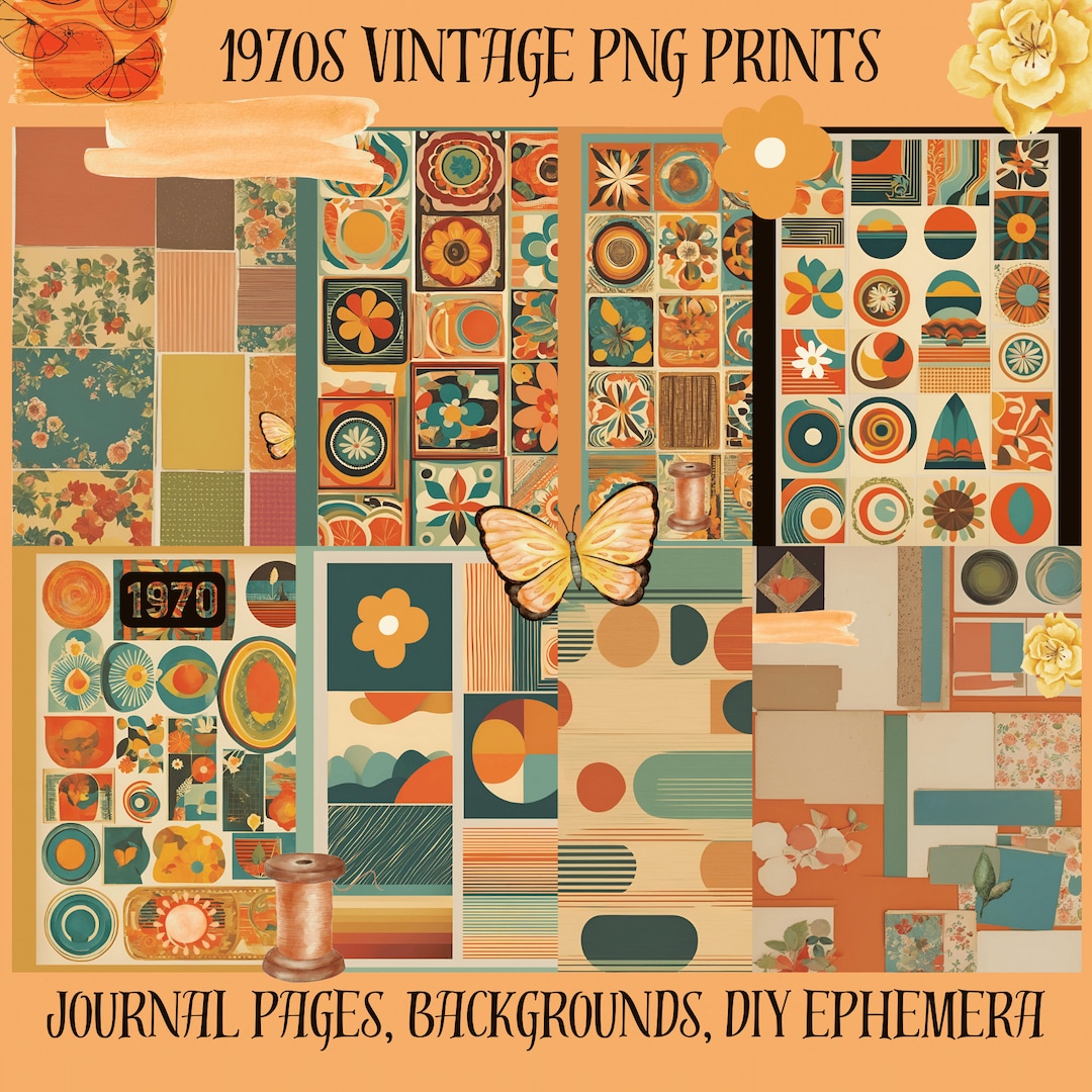 Printable 1970s Vintage PNG, Junk Journal, 70s Abstract, Collage ...