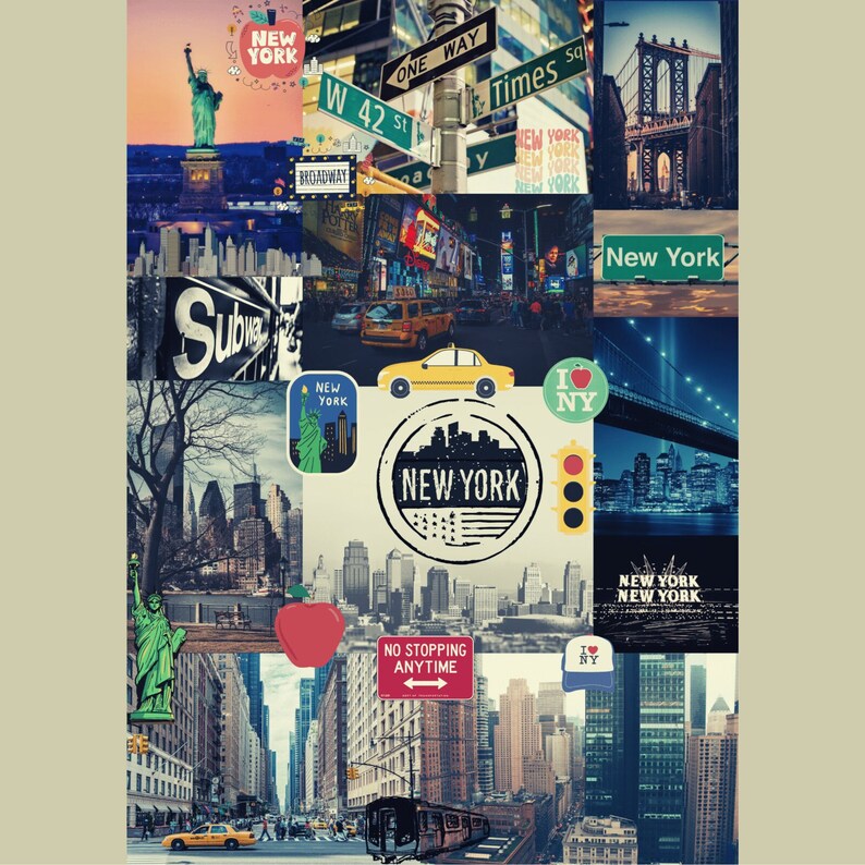 New York Collage Print Digital Paper the Big Apple DIY - Etsy