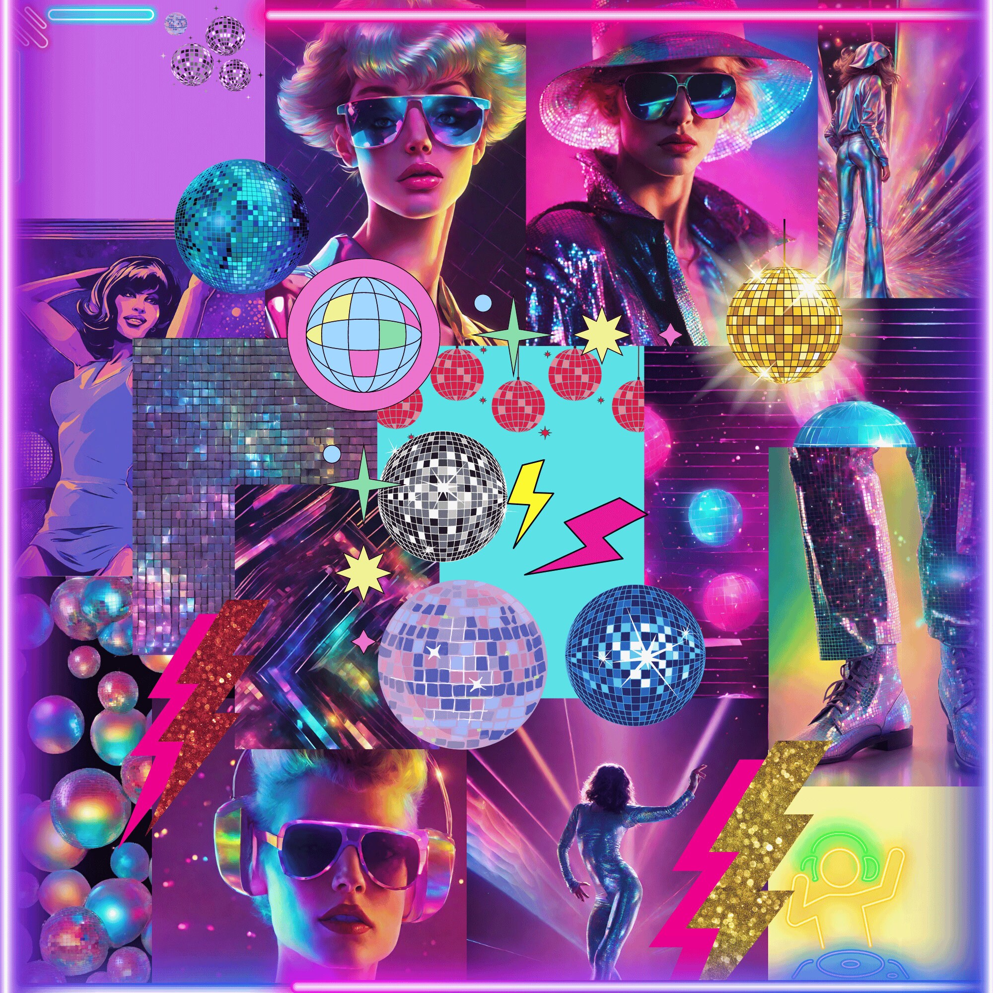 Holographic Disco Prints, 80s Disco, Disco Backgrounds, Digital Paper ...