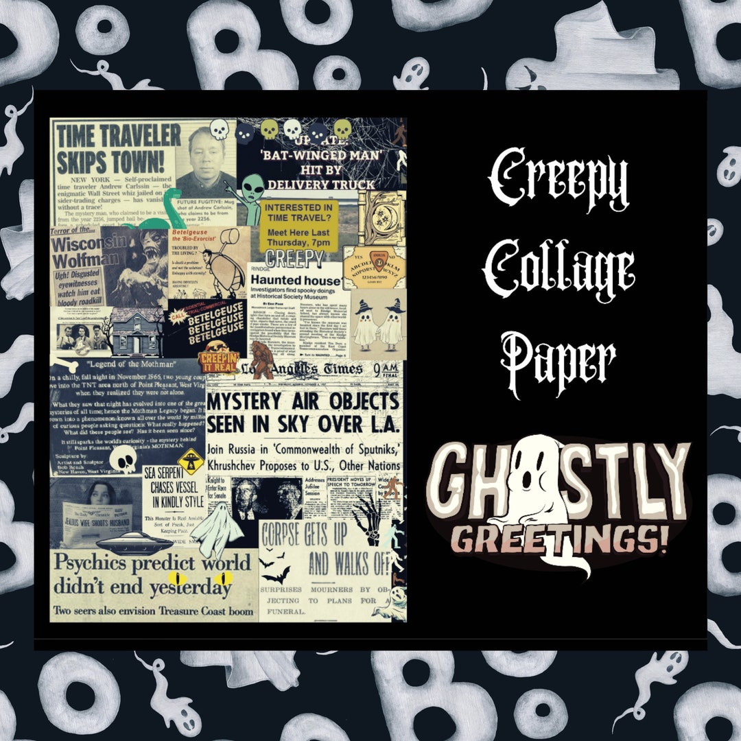 Printable Creepy News Digital Print, Collage Sheet, PNG, Paranormal ...