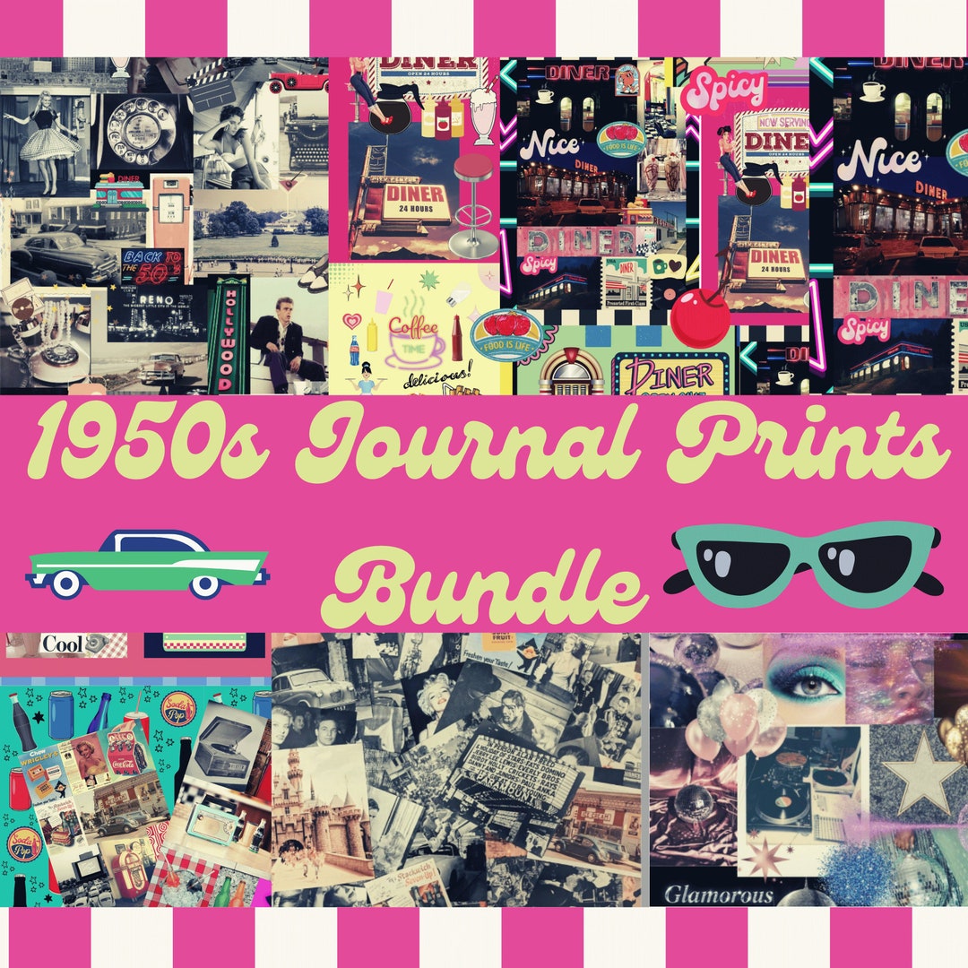 1950s Digital Craft Bundle, 50s Backgrounds, Digital Paper, Junk ...