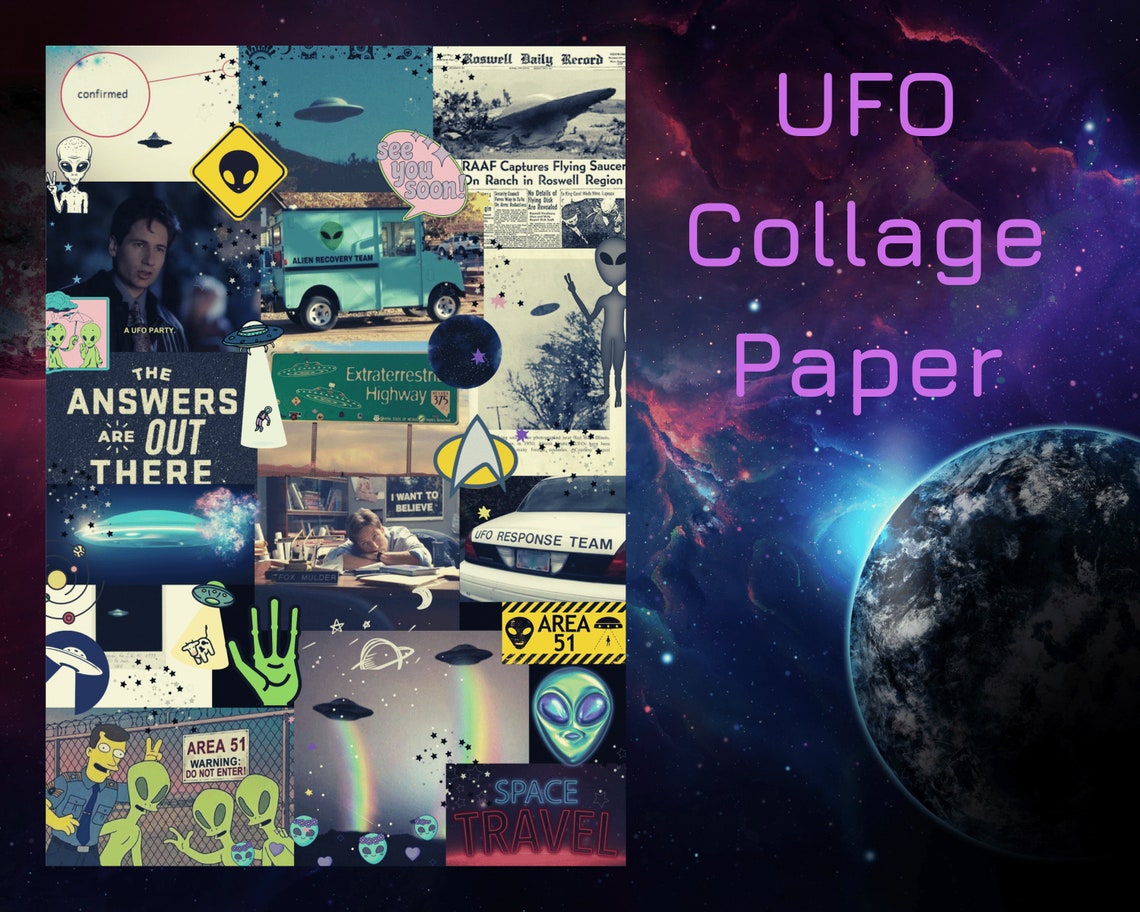 UFO Printable Scrapbook Paper, Alien Collage Sheet, Digital Scrapbook ...