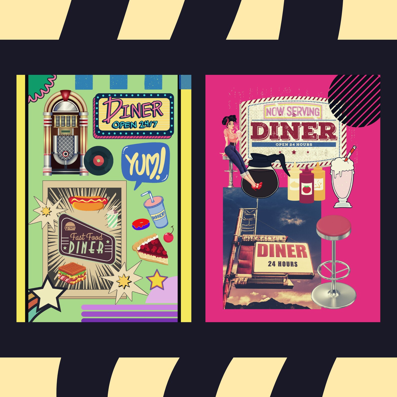 50s Retro Diner Prints, Collage Sheets, Backgrounds, Digital Paper - Etsy