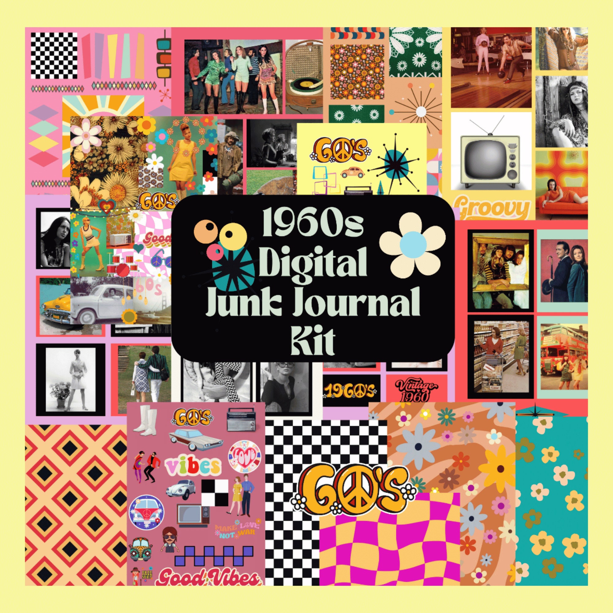 1960s Junk Journal Kit, 1960s Nostalgia Prints, Scrapbooking, Craft Kit ...