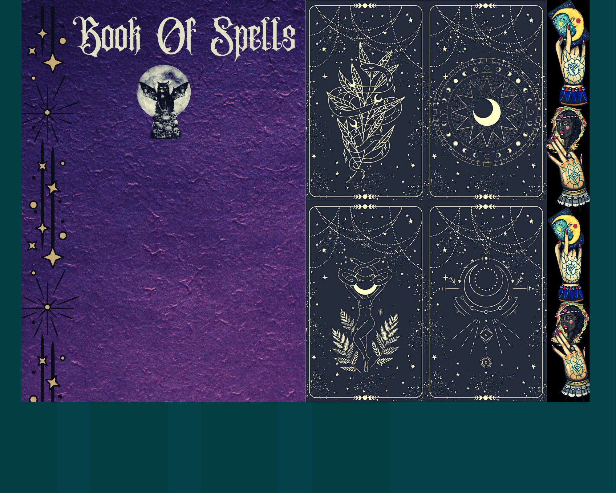 Magic Prints, Digital Paper, Spells and Potions, Witchy, Celestial, PNG ...