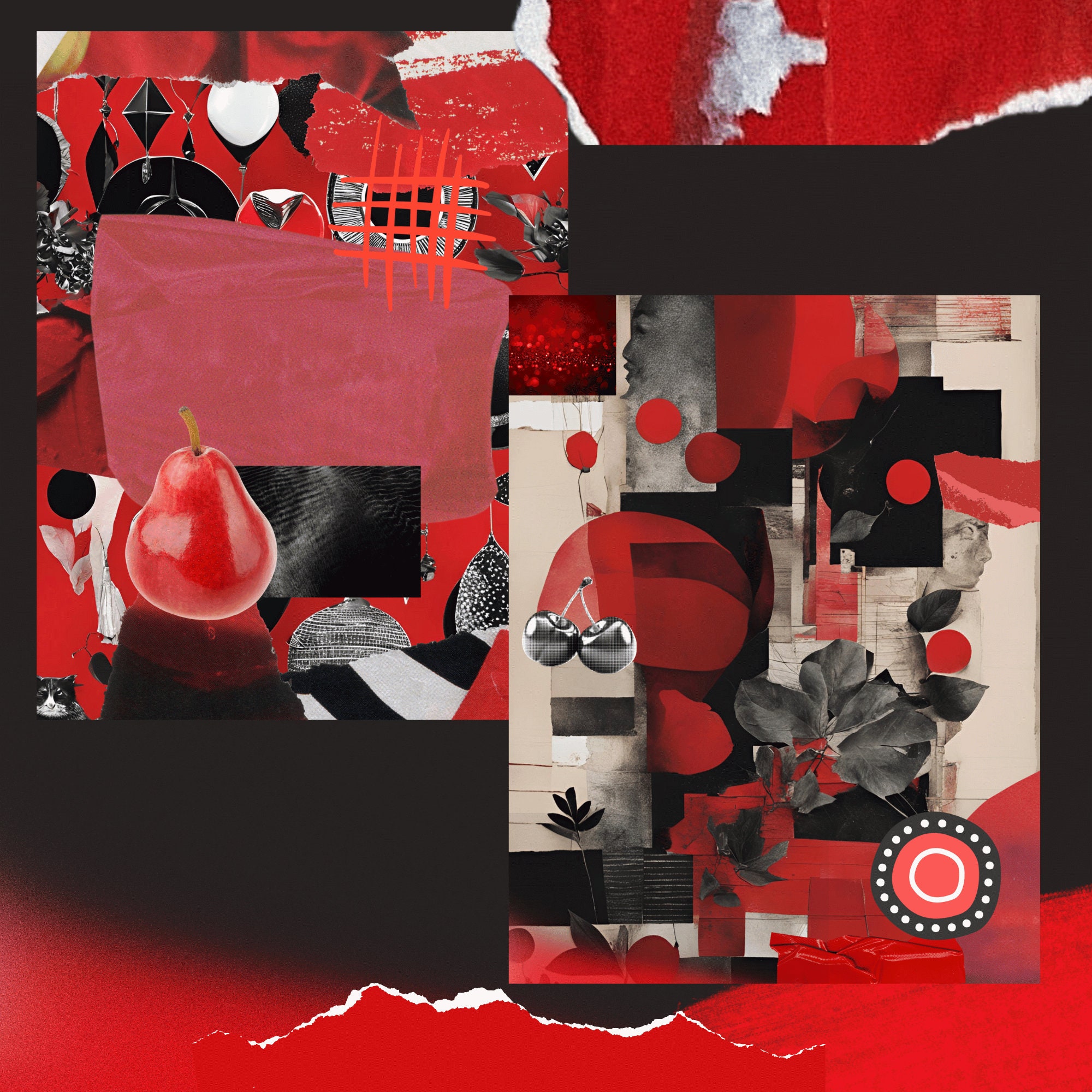 Red and Black Collage Art PNG Prints, Abstract Paper, Scrapbooking ...