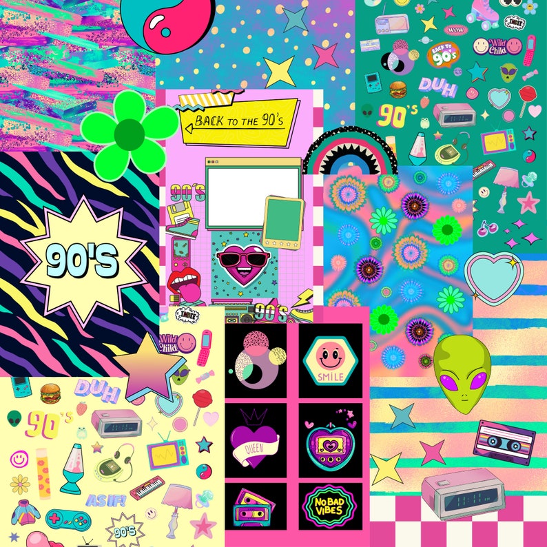 90s Digital Junk Journal Kit, Background Paper, Retro Theme, Digital ...
