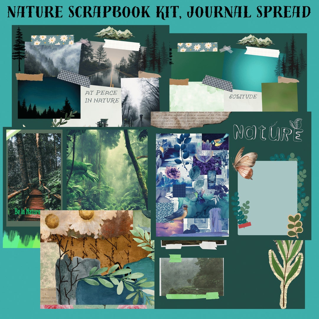 Printable Nature Scrapbook Kit, Journal Spread, Backgrounds, Digital ...