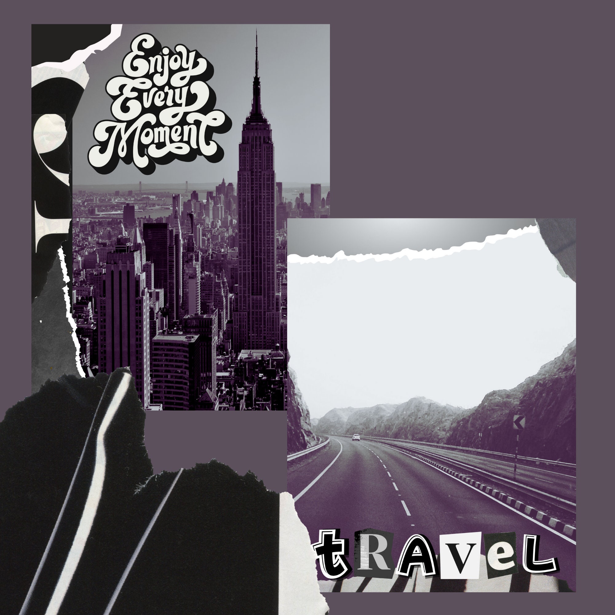 Printable Black and White Travel Pages, Collage Sheets, Journal Paper ...