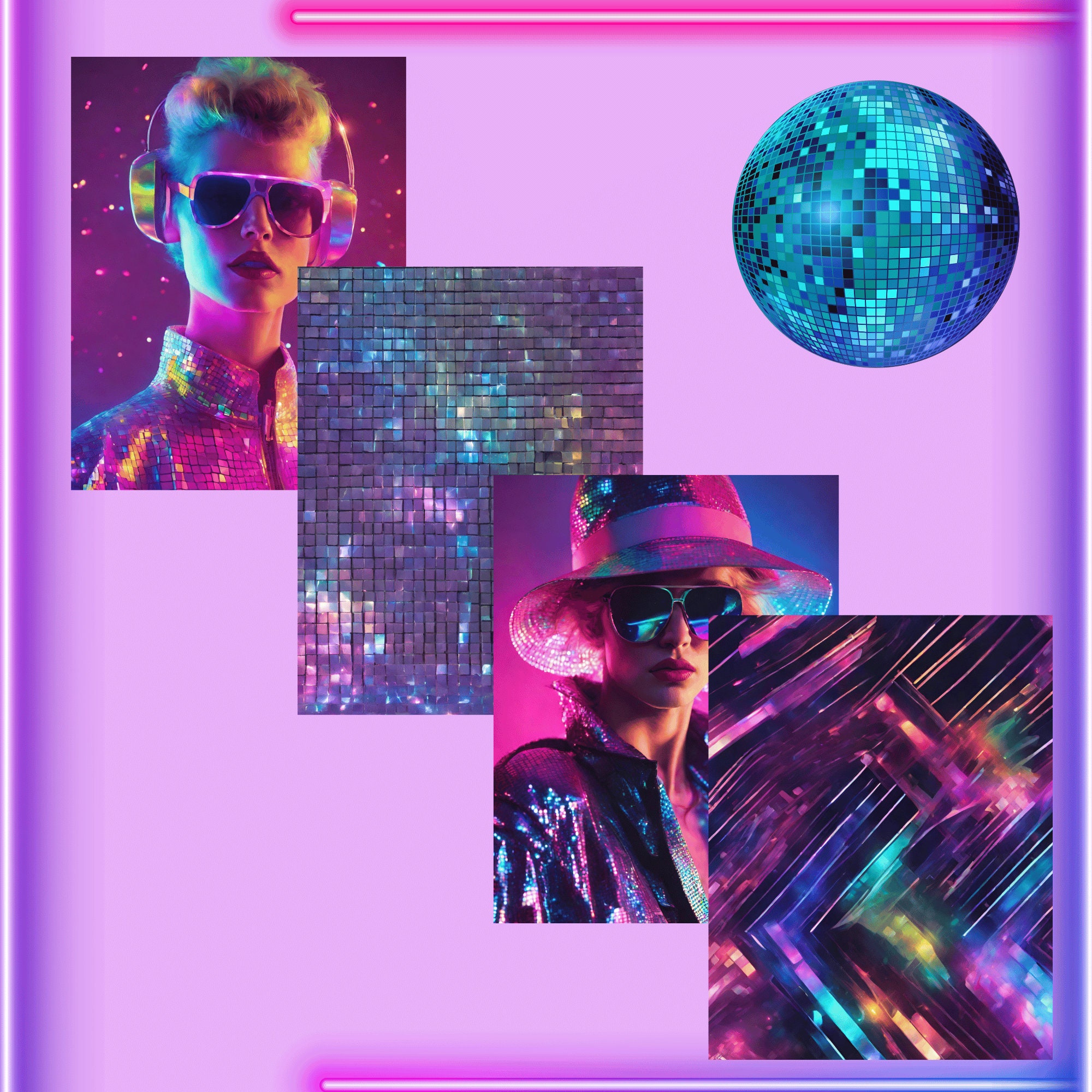 Holographic Disco Prints, 80s Disco, Disco Backgrounds, Digital Paper ...