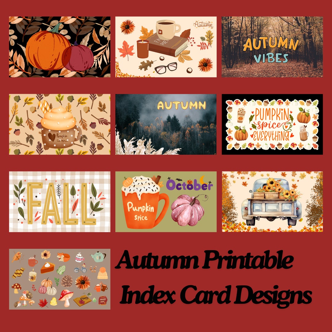 Autumn Printable Index Card Designs, Halloween, Journal Cards, DIY ...