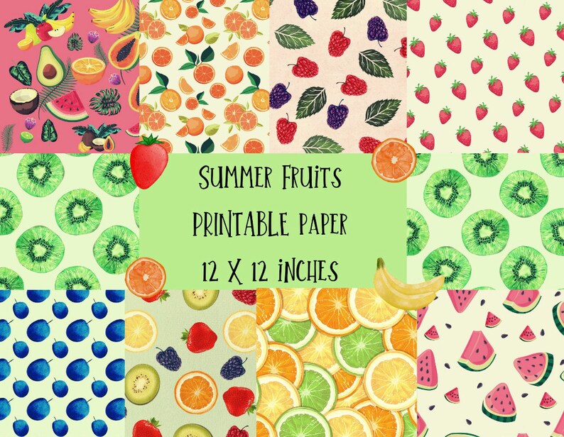 Summer Fruits Backgrounds, Printable Fruit Patterns, Strawberries ...