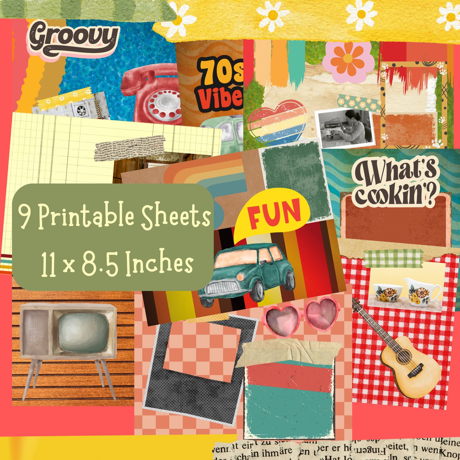 1970s Scrapbook Paper, Digital Prints, Retro Vintage, Junk Journal ...