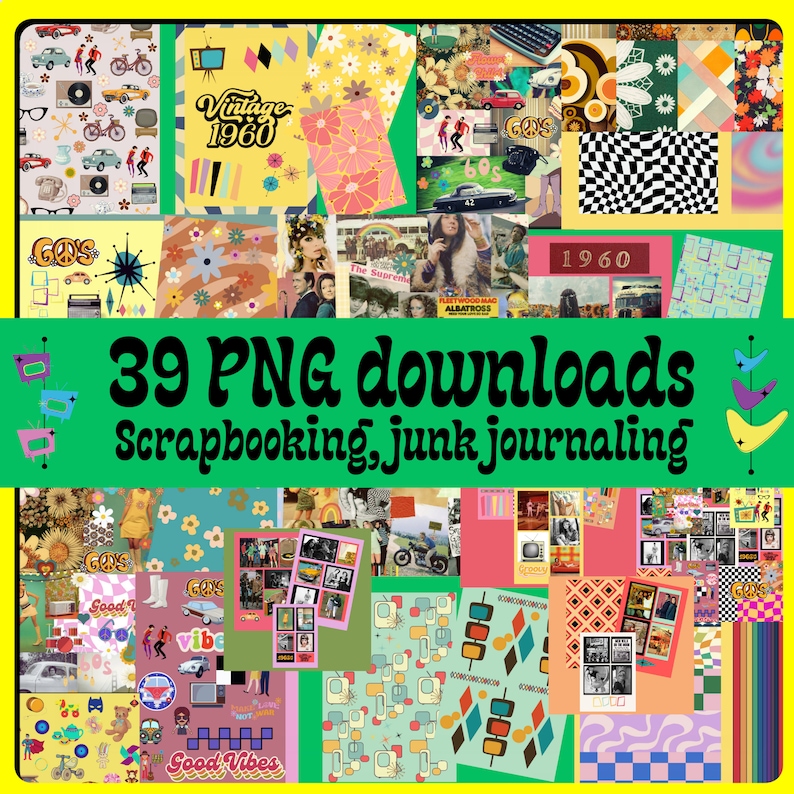 Printable 1960's Craft Bundle, 1960s Backgrounds, Digital Paper, Junk ...