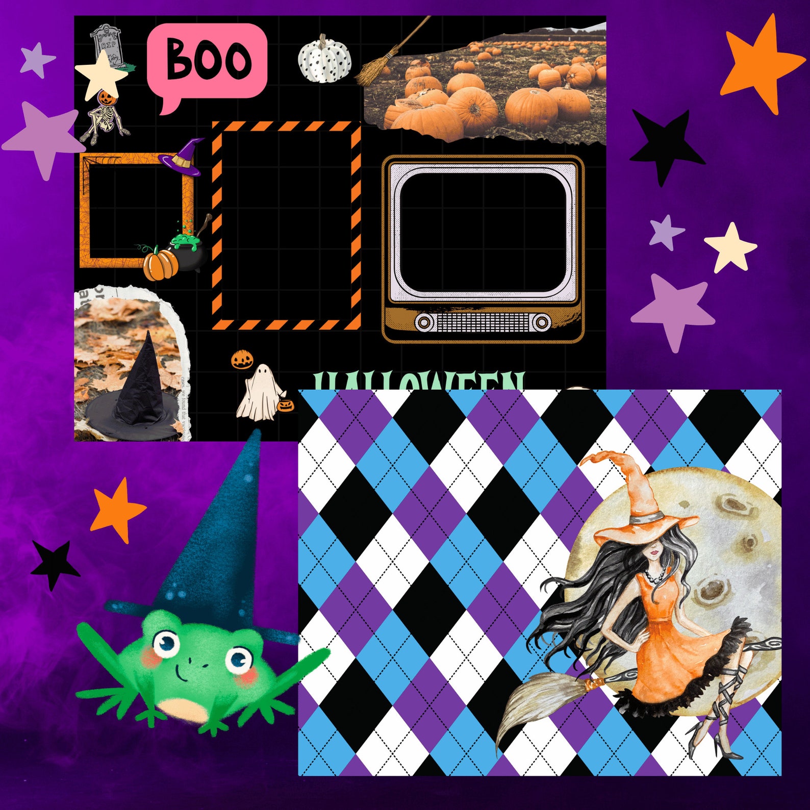 Printable Halloween Scrapbook Kit, Journal Pages, Collage Sheets, PNG ...
