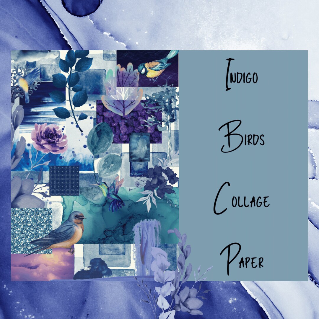 Indigo Birds Collage Sheet, Scrapbooking, Ephemera, Journal Page ...