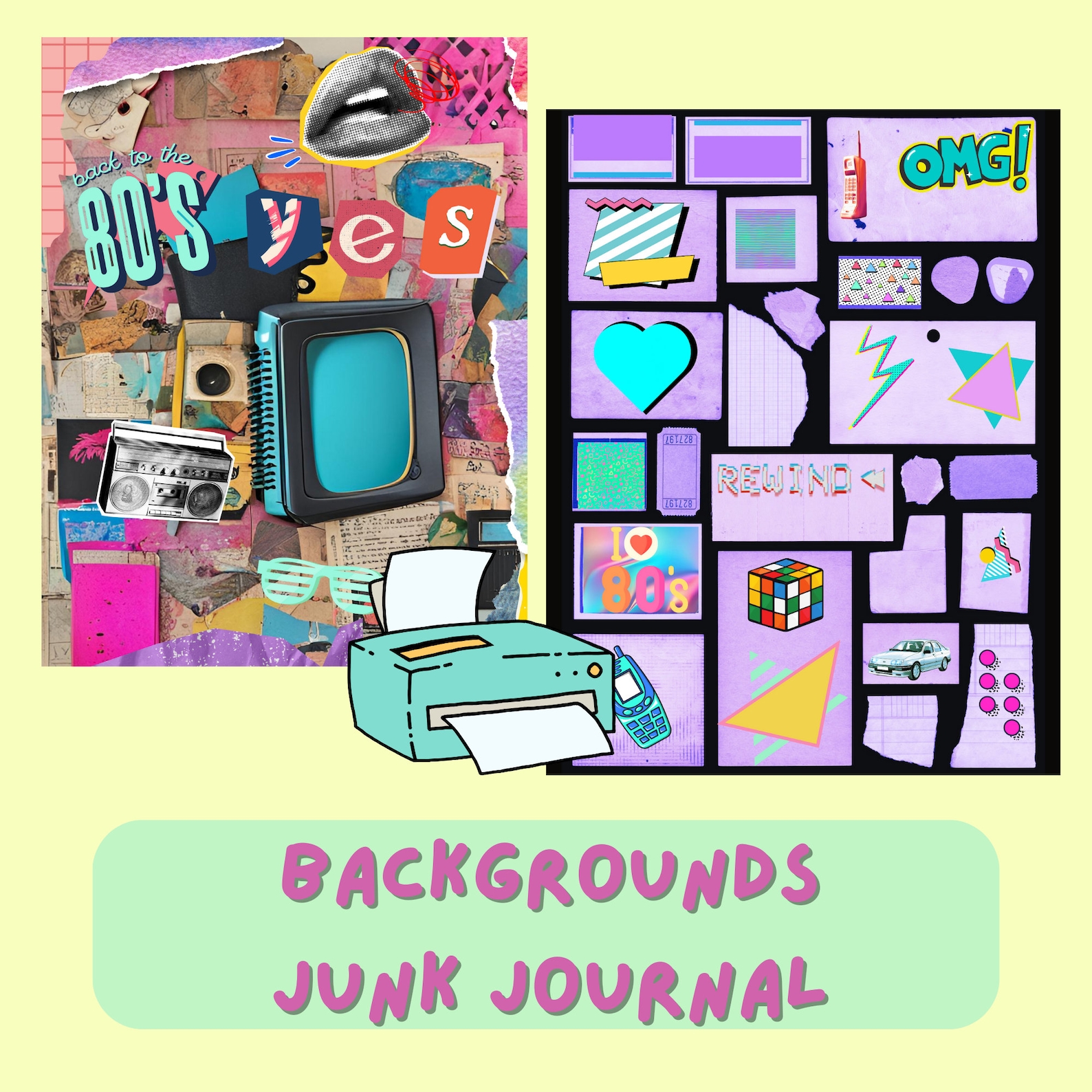 Printable 80s Junk Journal, PNG, Ephemera, Digital Download, Collage ...