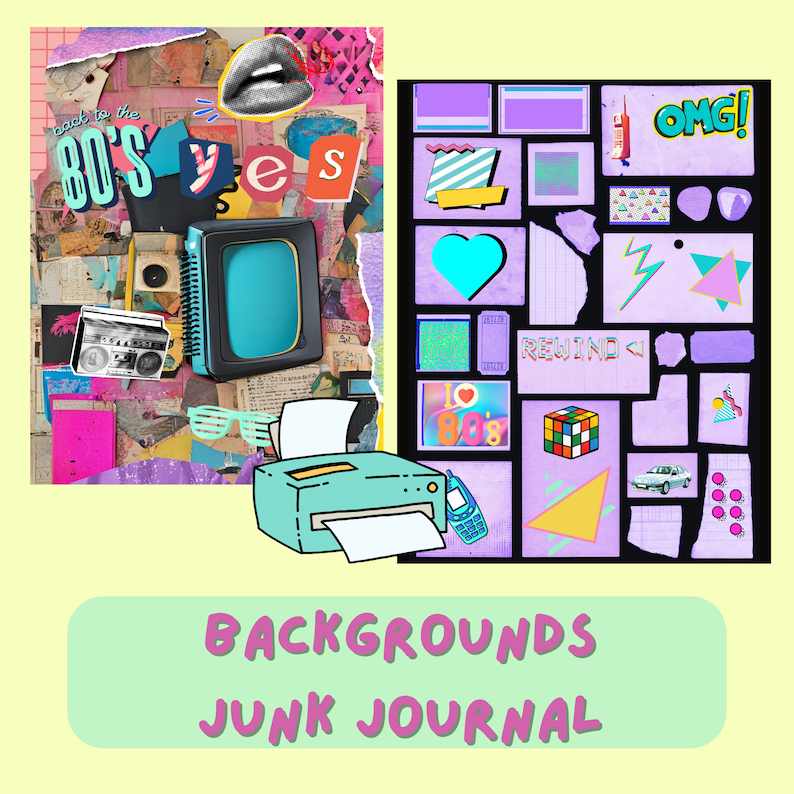 80s Junk Journal, PNG Prints, Ephemera, Digital Prints, Paper, Collage ...