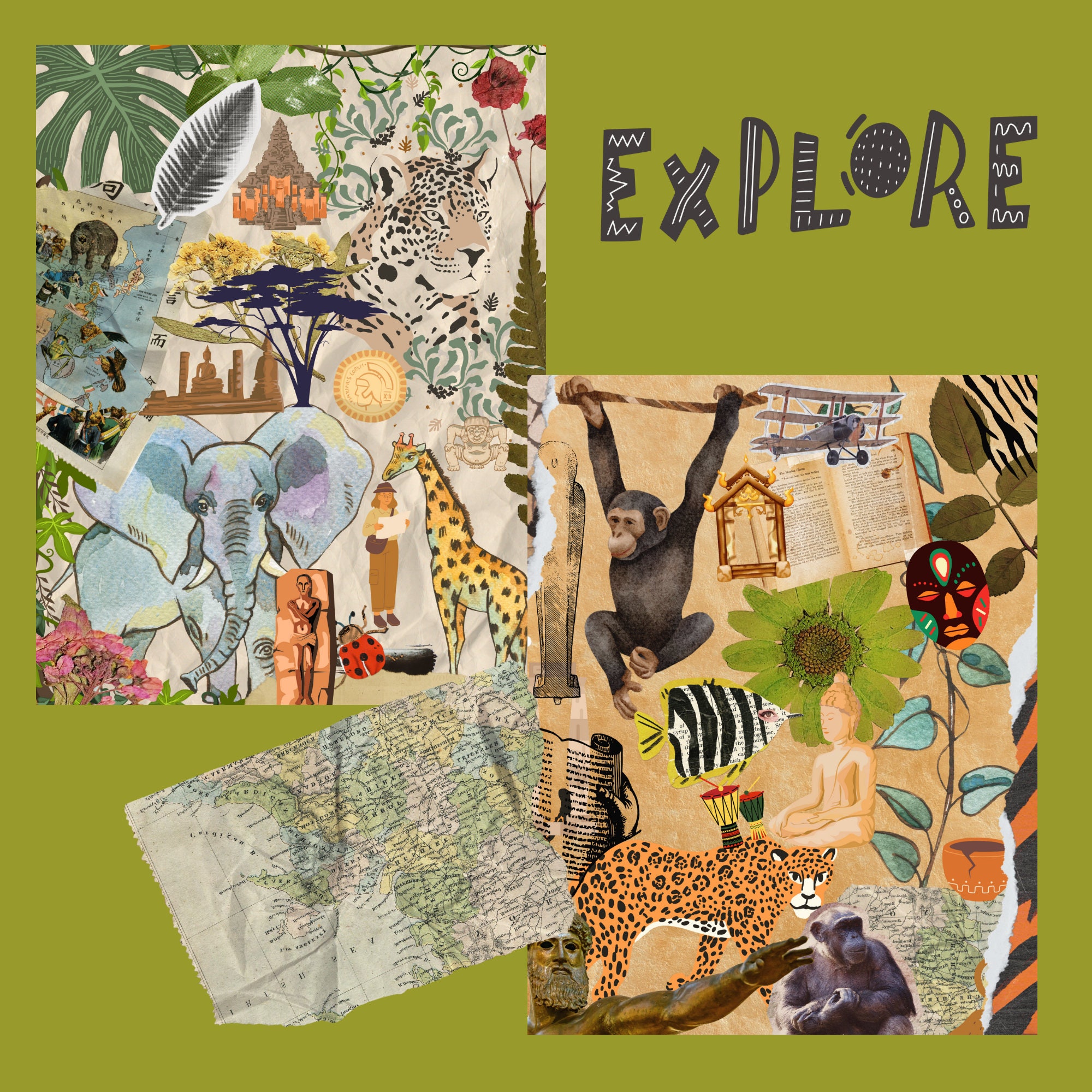 Printable Jungle Backgrounds, Ancient Explorer, Scrapbooking, Digital ...