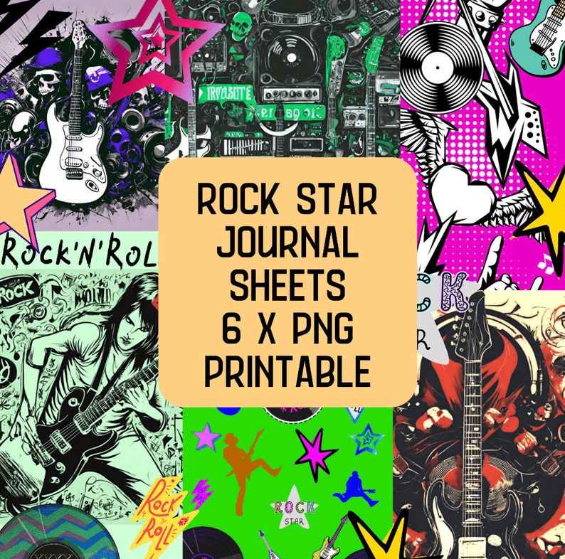 Printable Rock Star Paper, Music, Rock and Roll, Guitars, Journal Pages ...