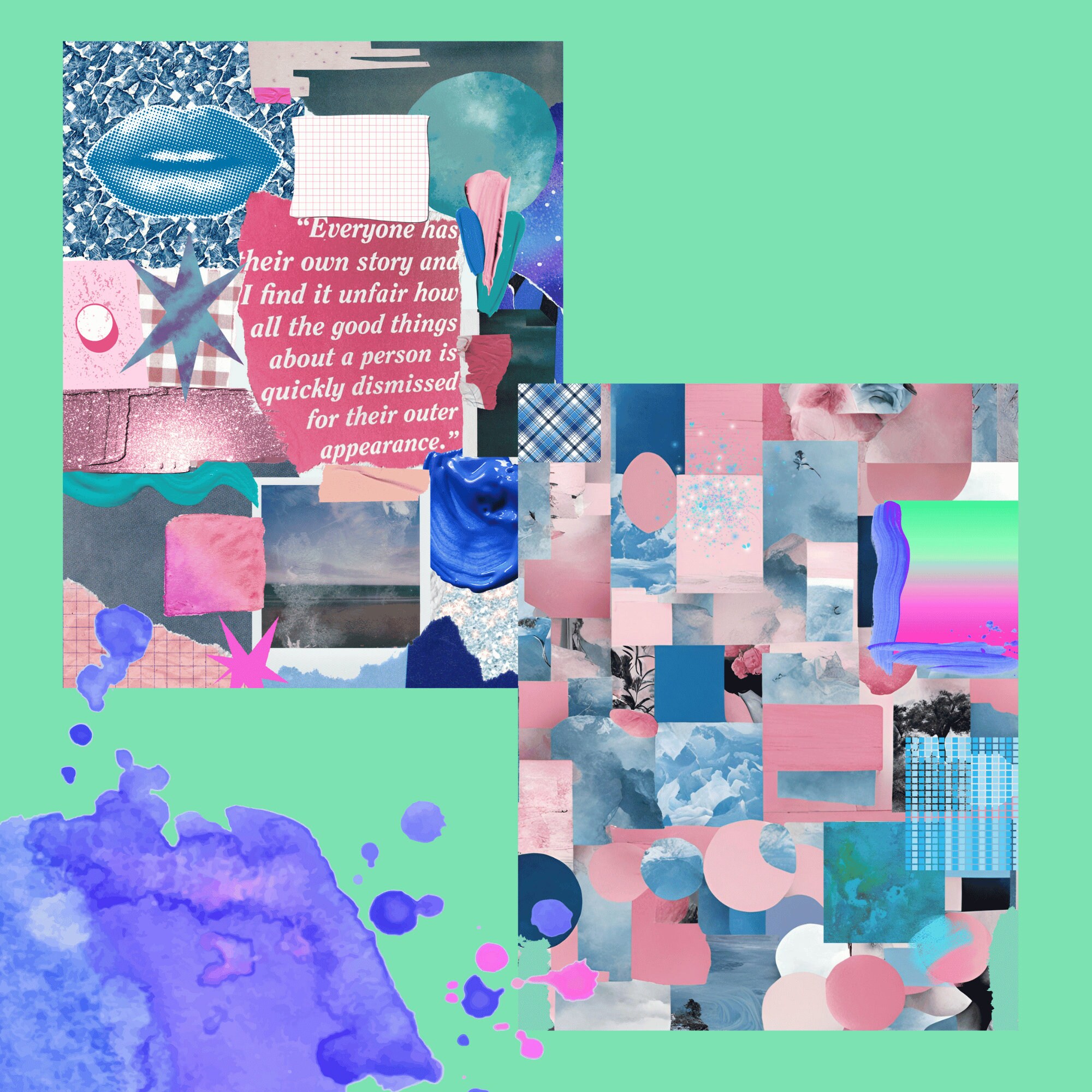 Pink and Blue Collage Sheets, PNG Prints, Digital Paper, Scrapbooking ...