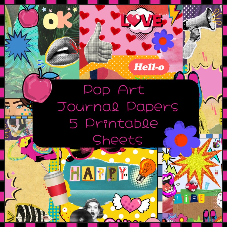 Printable Pop Art Journal Papers, Digital Scrapbook Prints - Etsy
