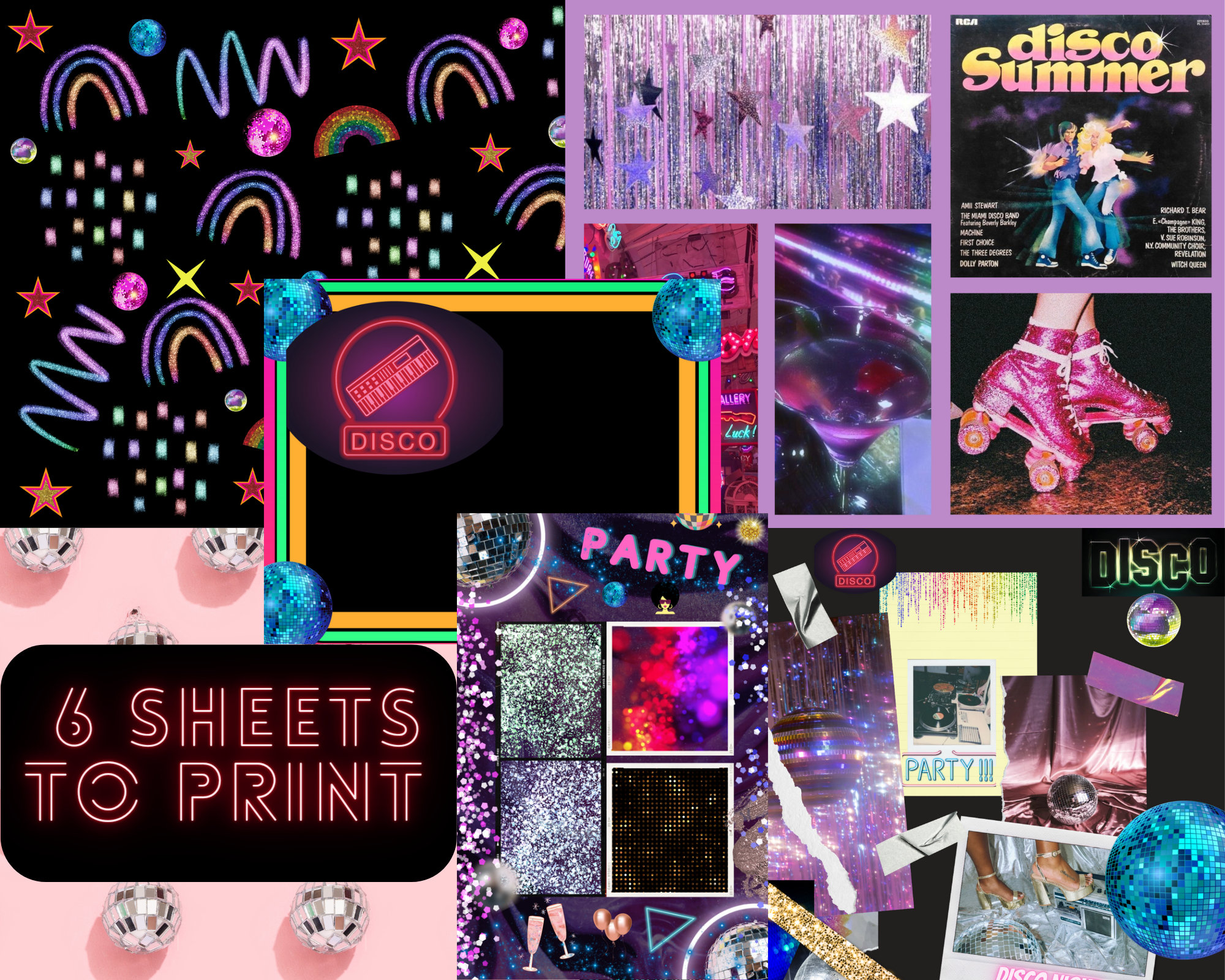 Disco Prints, Digital Paper, Disco Balls, Party, Scrapbooking, Junk ...
