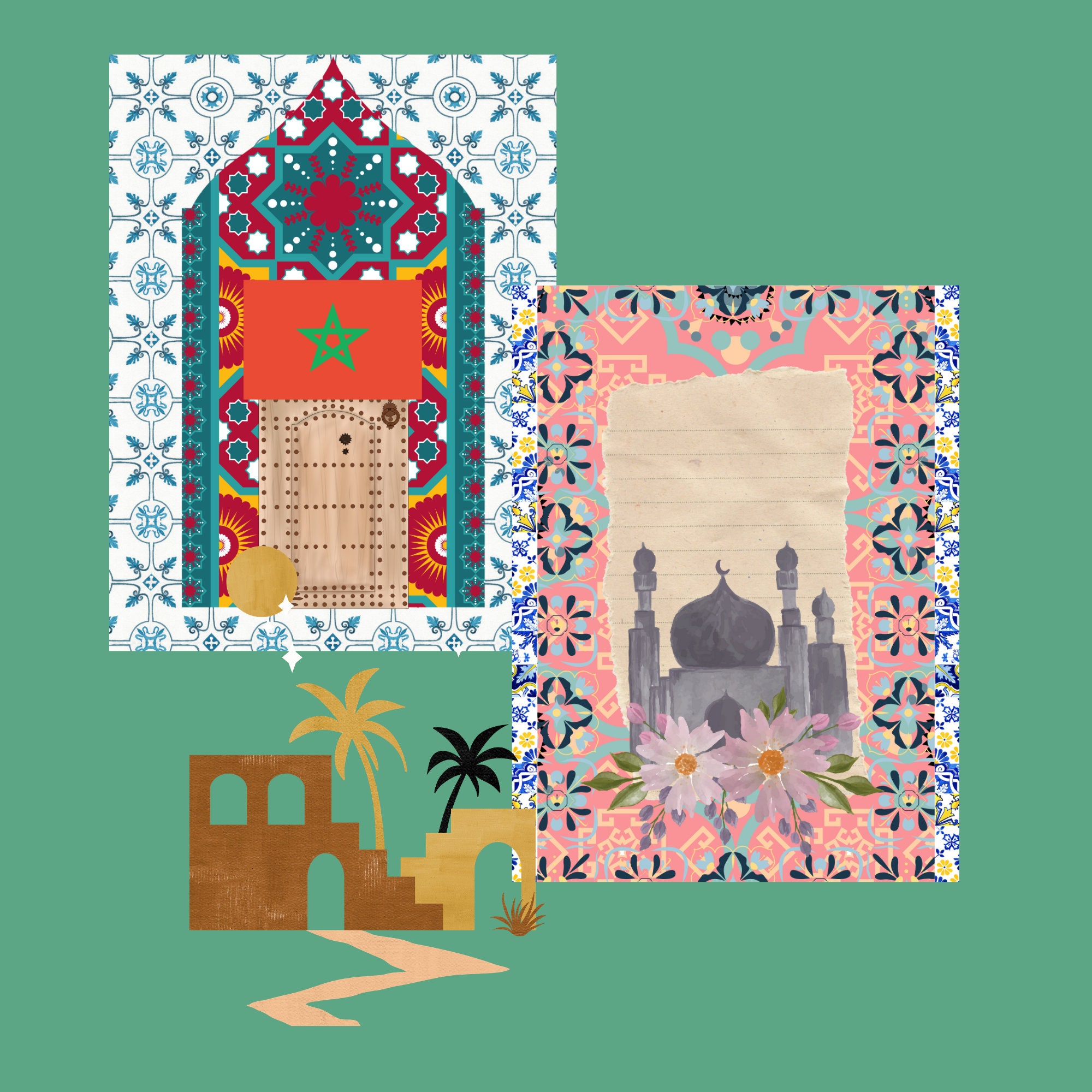 Moroccan Journal Card Designs, Collage, Digital Download, Postcards - Etsy