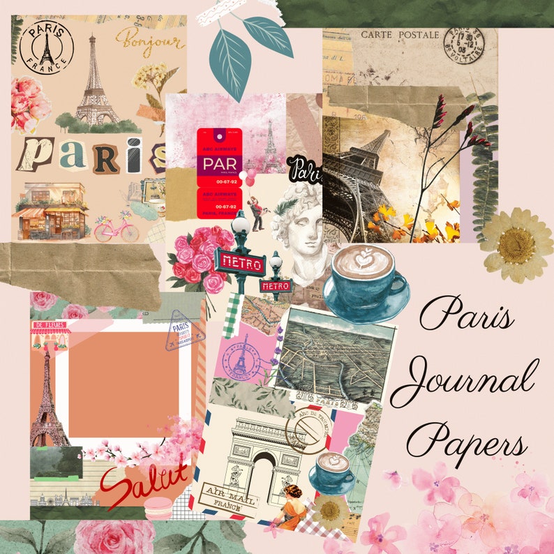 Paris Journal Papers, Collage, Scrapbooking Prints, Digital French ...
