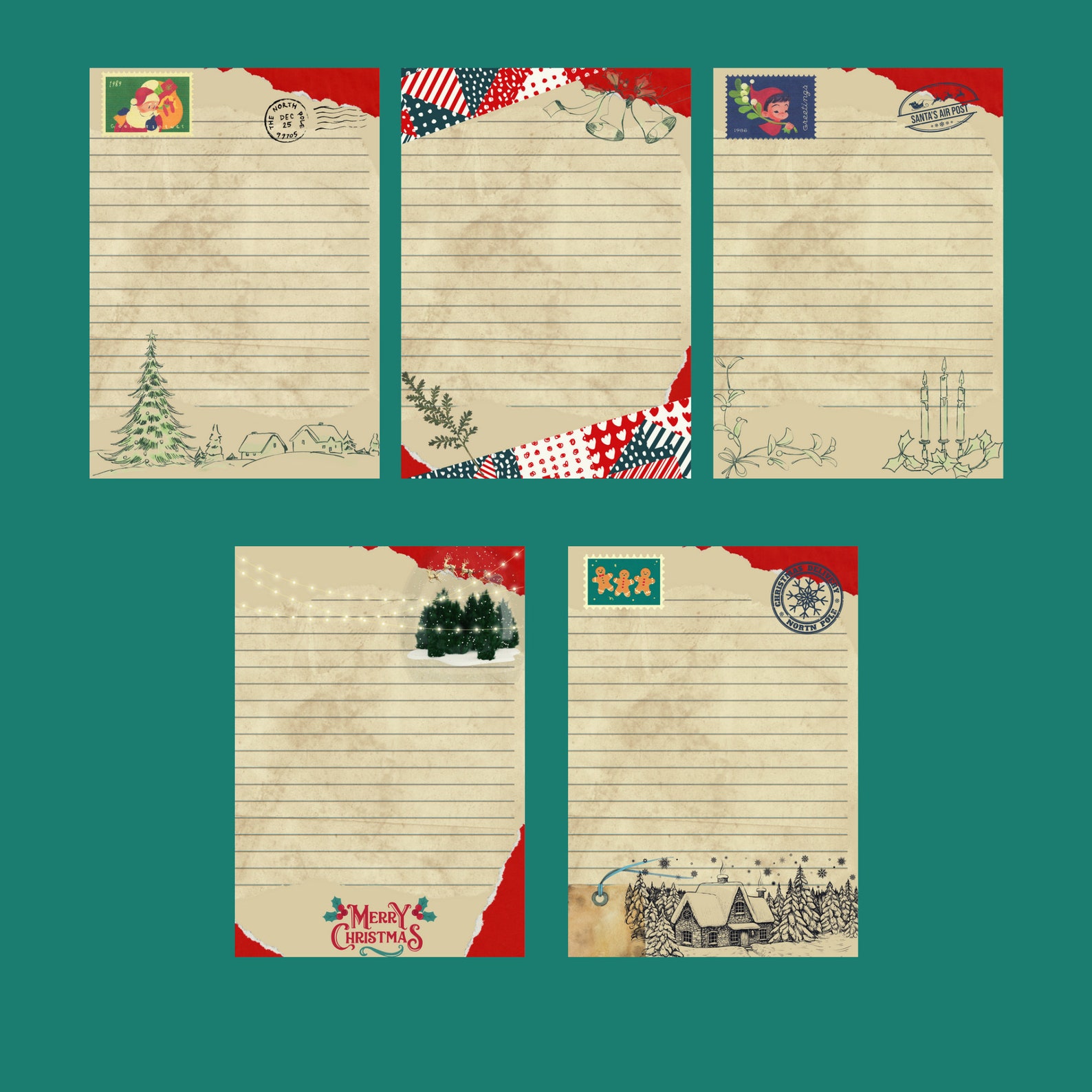 Christmas Stationery Set, Digital Paper, Letter Writing, Printable DIY ...