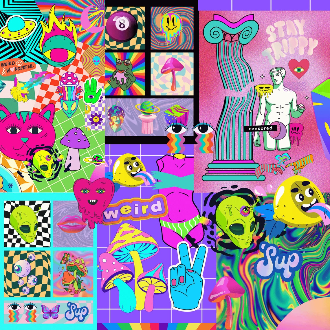 Weirdcore Prints, Digital Paper, Junk Journal Sheets, DIY Craft ...