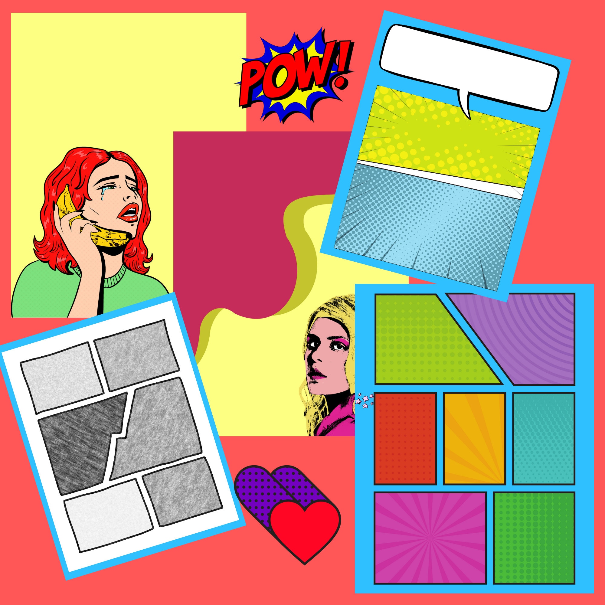Pop Art Comic Templates, Digital Download Prints, DIY Craft, Journaling ...