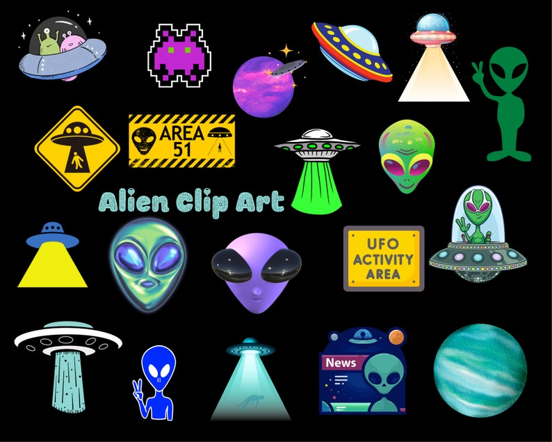 Ufo Clip Art Aliens Diy Stickers Journal Art Png Etsy