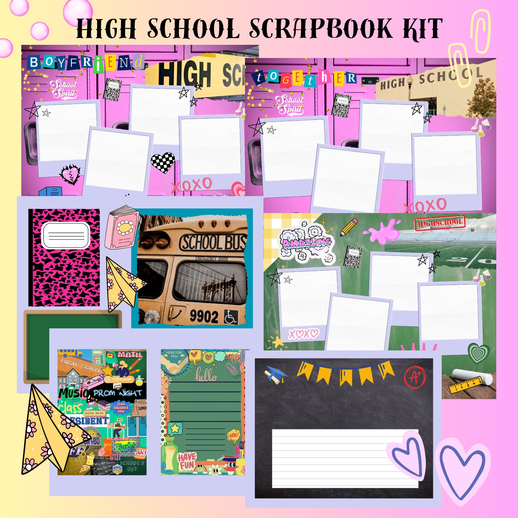 High School Scrapbook Kit, Digital Journal Layout, Backgrounds, Digital ...