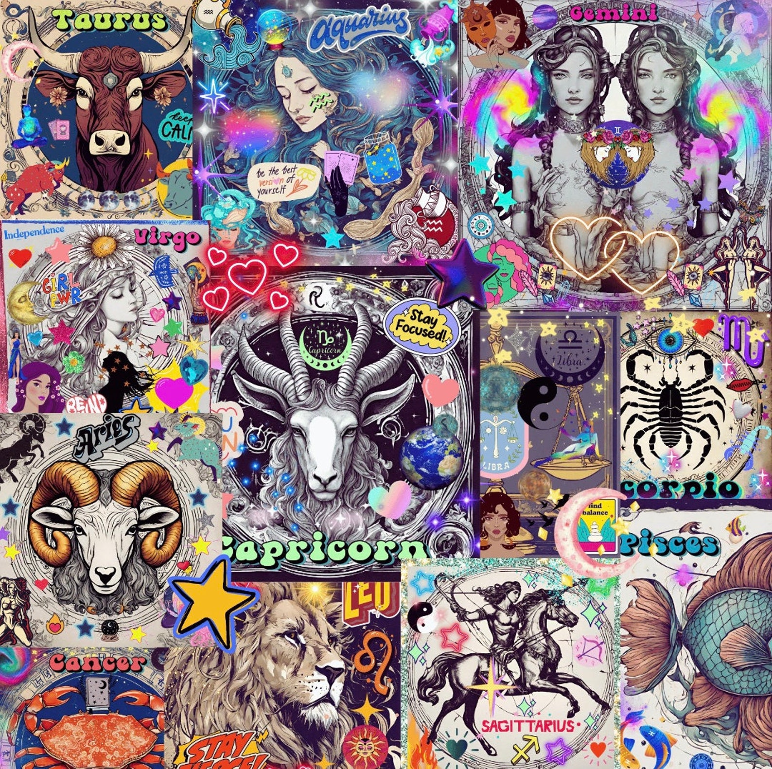 Printable Astrology Sheets, Zodiac Collage Paper, Star Sign Prints, DIY ...