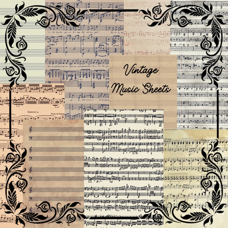 Vintage Sheet Music Backgrounds Digital Paper, Collage Sheets, Journal ...