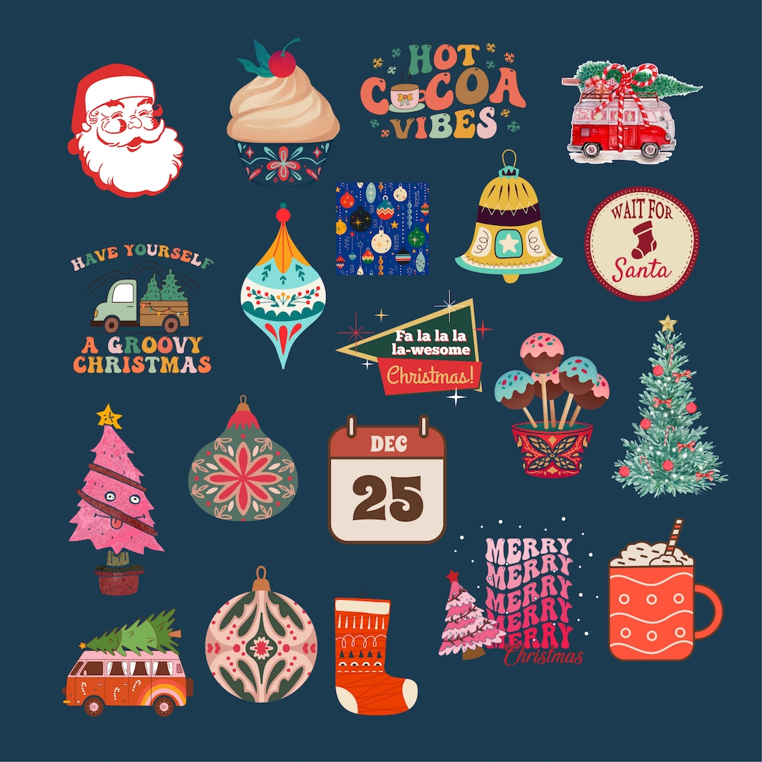 Retro Christmas Clip Art Set, Vintage Christmas, Holiday Decor, Collage ...