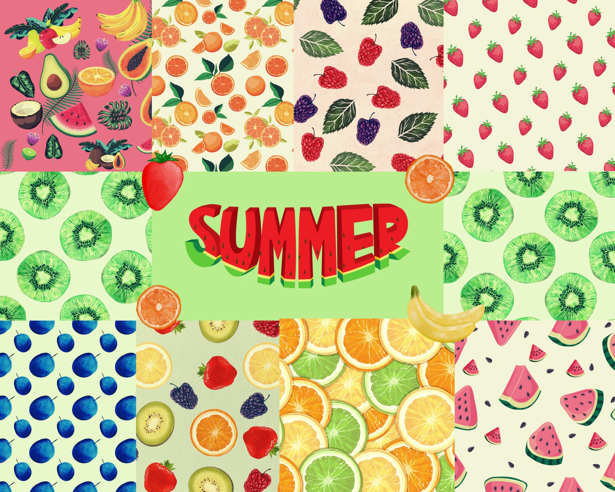 Summer Fruits Backgrounds, Printable Fruit Patterns, Strawberries ...