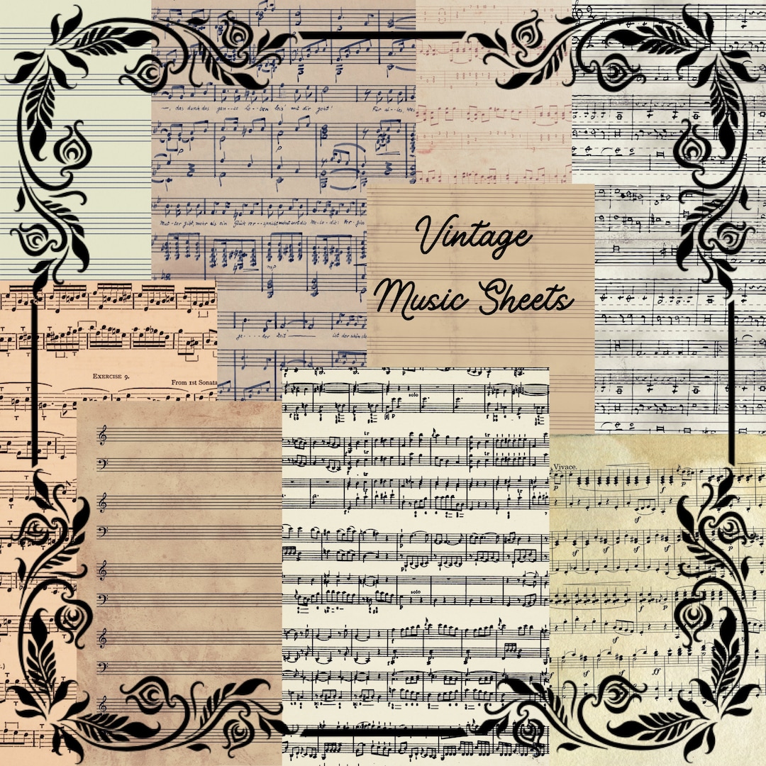 Vintage Sheet Music Backgrounds Digital Paper, Collage Sheets, Journal ...