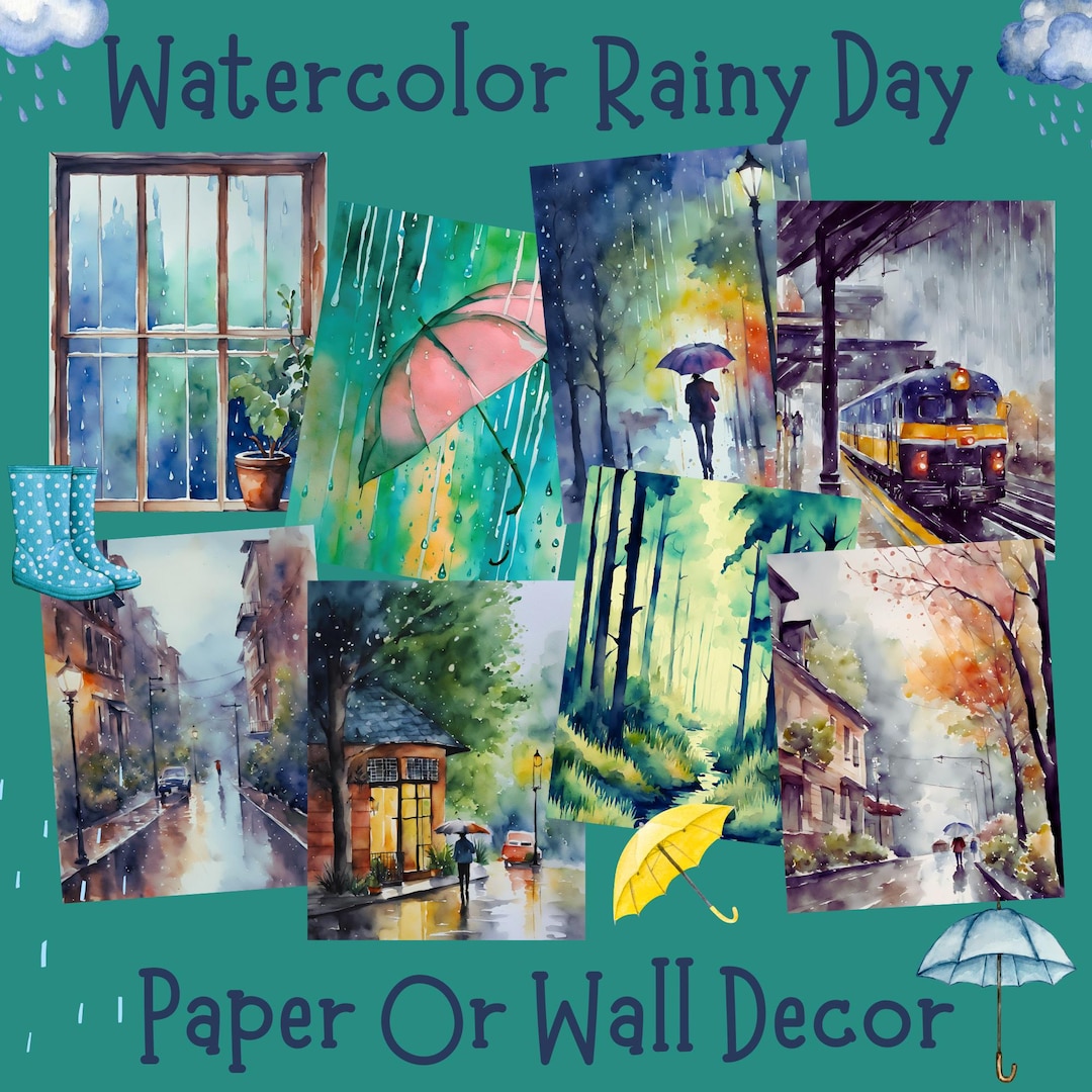 Watercolor Rainy Day Prints, Digital Prints, Paper, Wall Decor, DIY ...