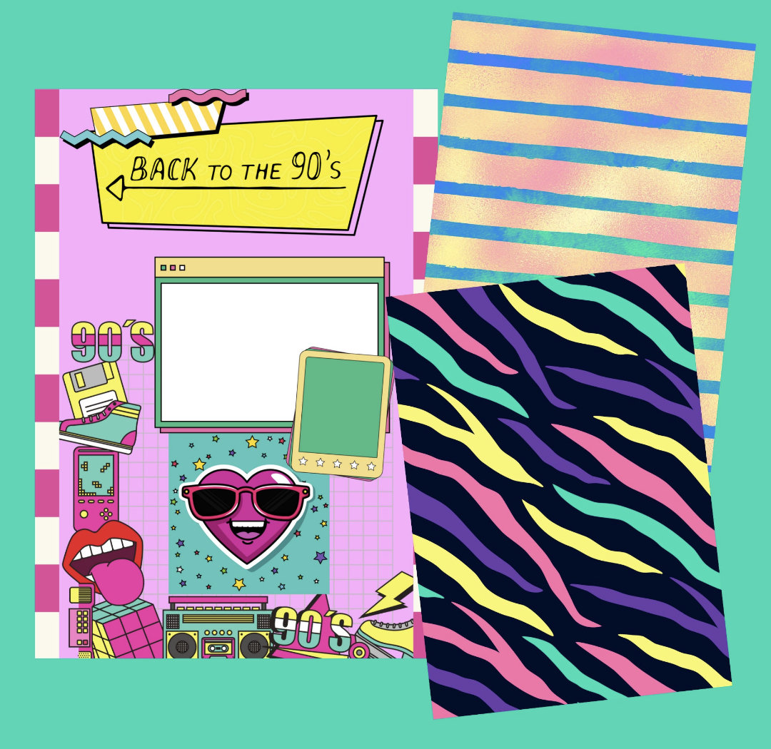 90s Digital Junk Journal Kit, Background Paper, Retro Theme, Digital ...