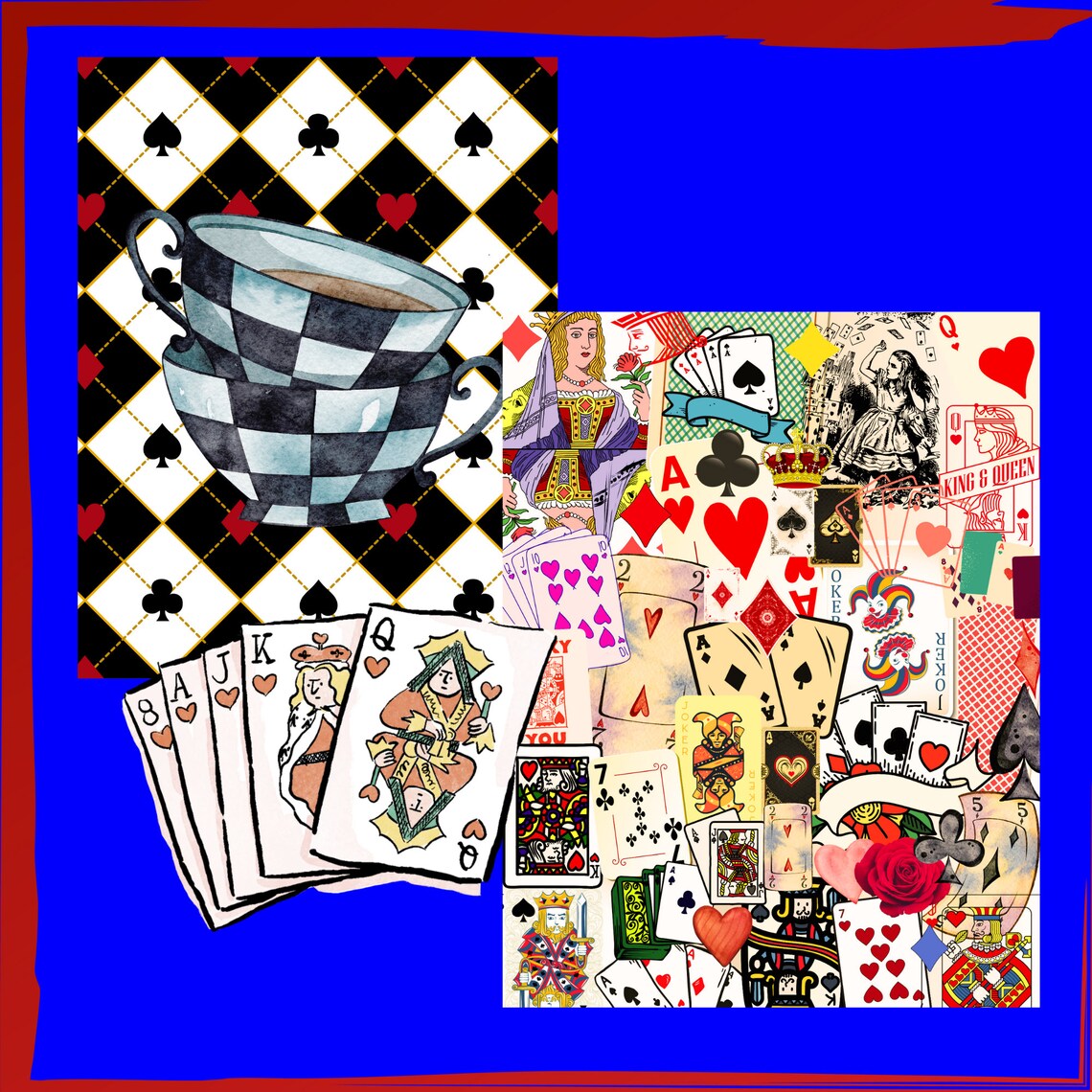 Printable Playing Cards Design, Patterned Journal Paper, Hearts, Spades ...