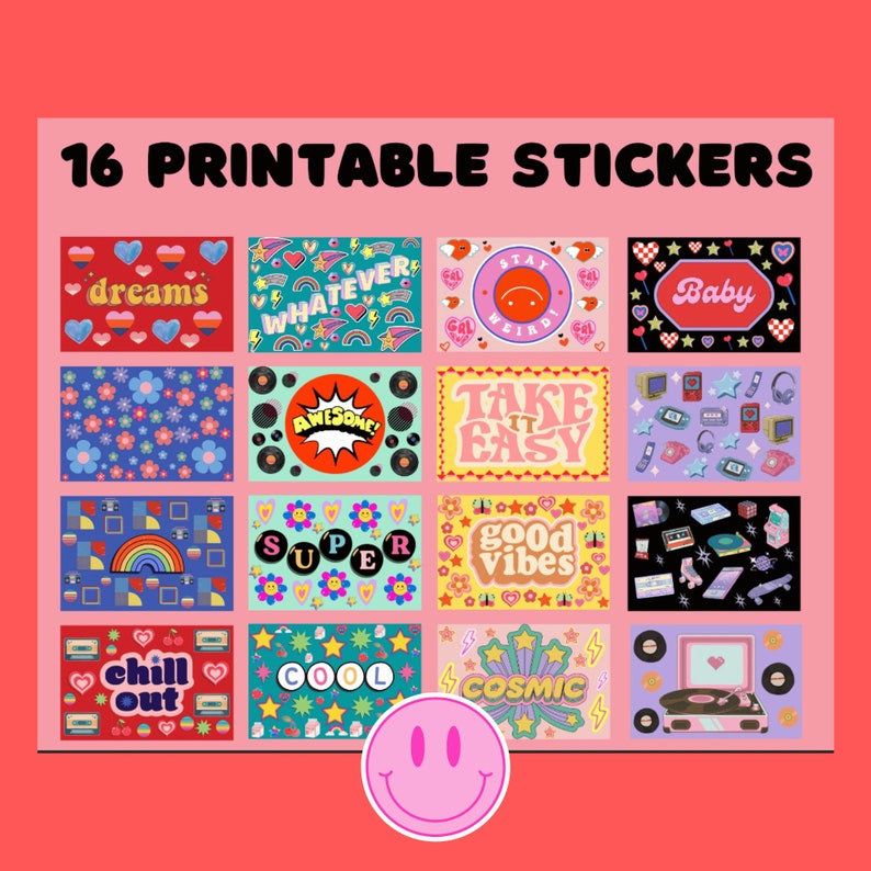 DIY Retro Stickers, 80s, 90s, Digital Prints, Retro PNG - Etsy