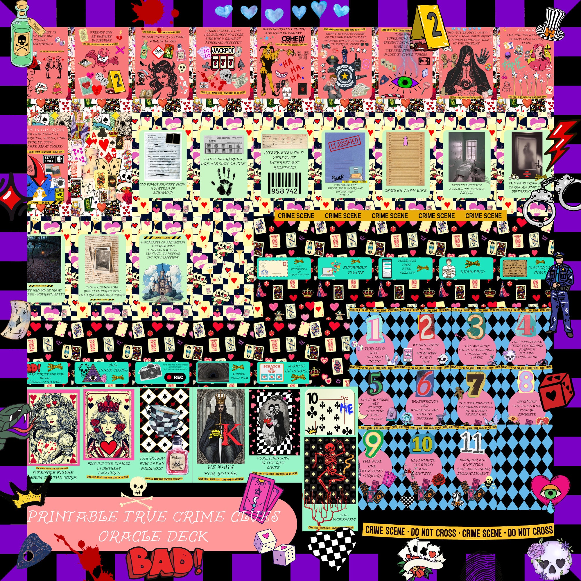 True Crime Tarot Deck, Printable Oracle Cards, Retro Gothic, Digital ...