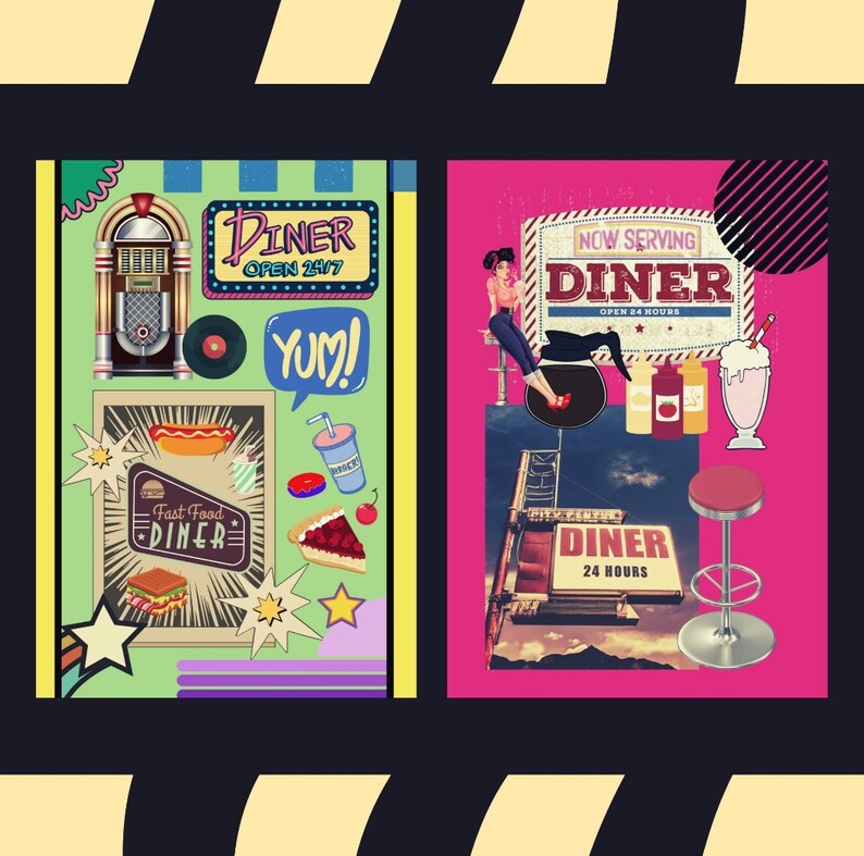 50s Retro Diner Prints, Collage Sheets, Backgrounds, Digital Paper - Etsy