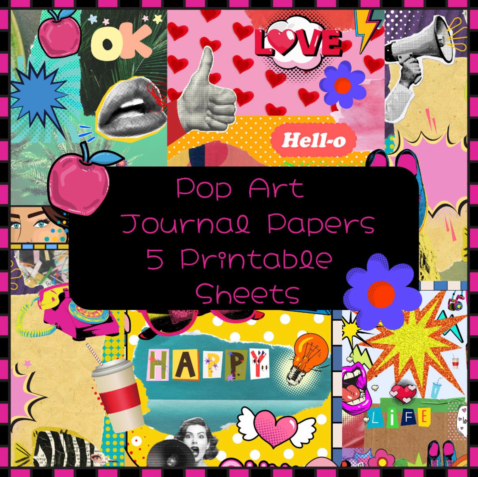 Printable Pop Art Journal Papers, Digital Scrapbook Prints - Etsy