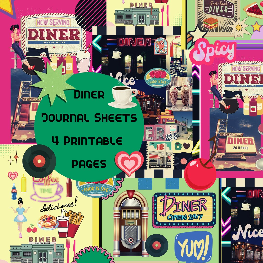 50s Retro Diner Prints, Collage Sheets, Backgrounds, Digital Paper - Etsy