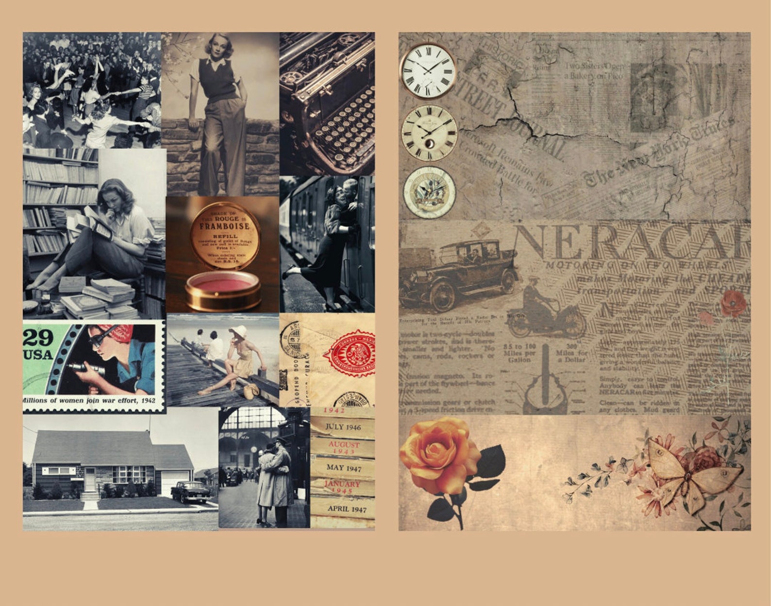 1940s Junk Journal Papers, Digital Vintage Scrapbooking Kit, Printable ...