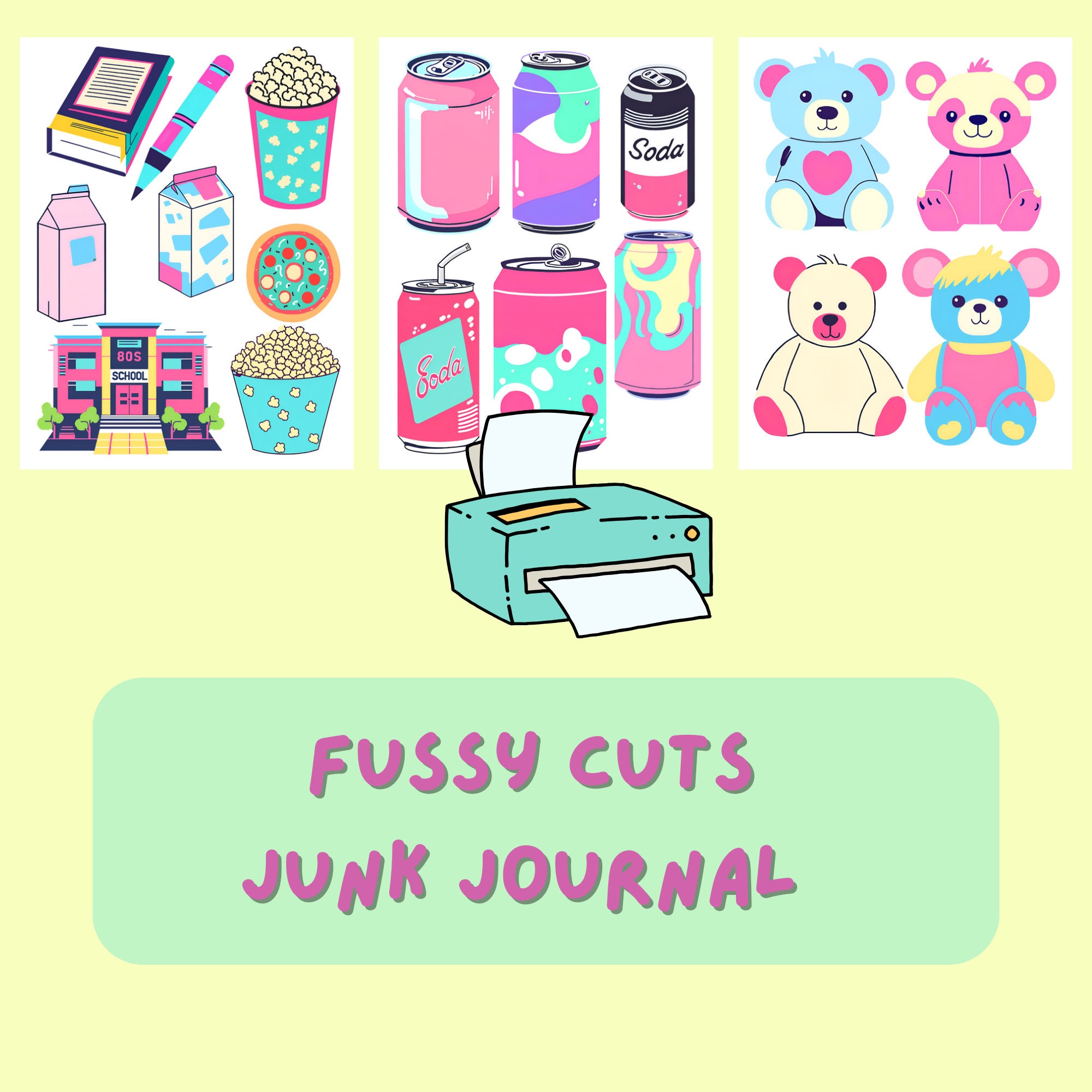 80s Junk Journal, PNG Prints, Ephemera, Digital Prints, Paper, Collage ...